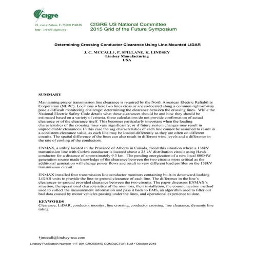 Determining Crossing Conductor Clearance Using Line-Mounted LiDAR | PDF