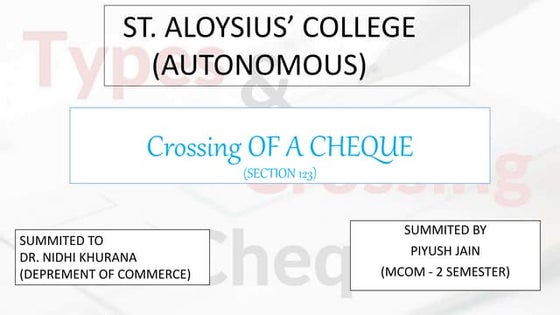 Crossing of Cheque, General Crossing and types | PPT
