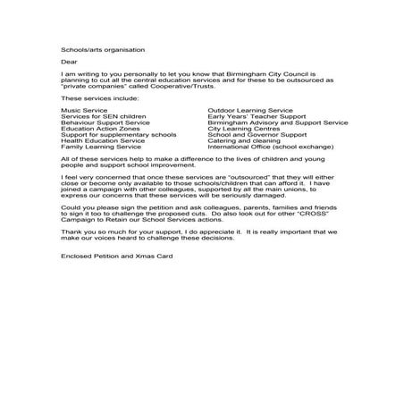 Cross sample letter to schools & arts organisations | DOC