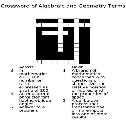 Crossword of algebraic and geometry terms 4 (ans) | PDF