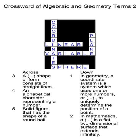 Crossword of algebraic and geometry terms 2 (ans) | PDF