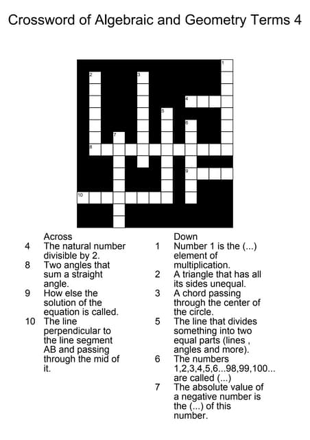 Crossword of algebraic and geometry terms 4 (ans) | PDF