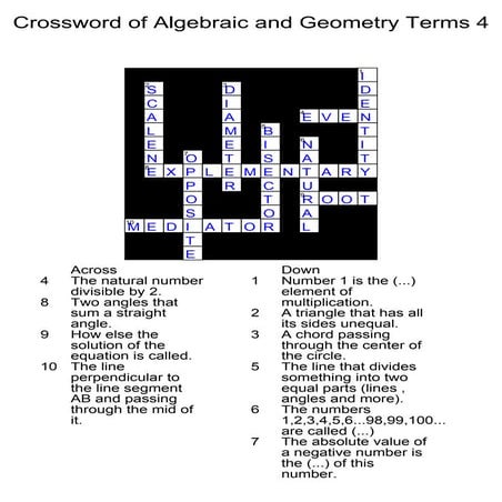 Crossword of algebraic and geometry terms 4 (ans) | PDF