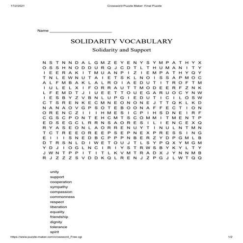 SOLIDARITY VOCABULARY. WORD SEARCH | PDF