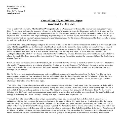 Crouching tiger, hidden dragon story | DOCX