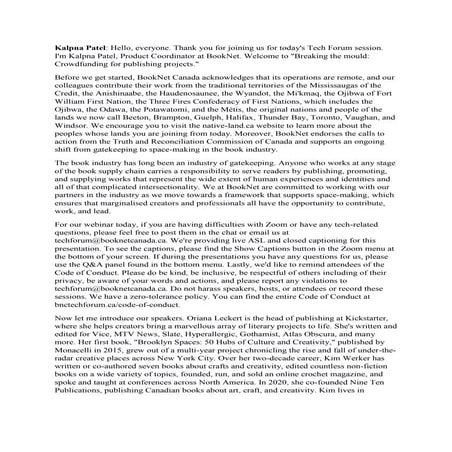 Transcript: Breaking the mould: Crowdfunding for publishing projects - Tech Forum 2024 | PDF