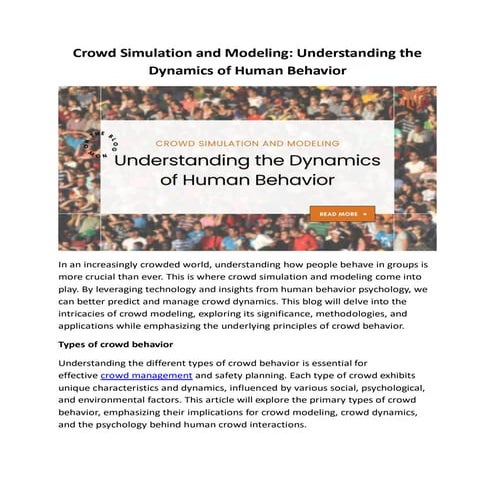 Crowd Simulation and Modeling: Understanding the Dynamics of Human Behavior | PDF