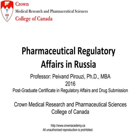 Crown Pharmaceutical Regulatory Affairs Post Graduate Certificate | PPT