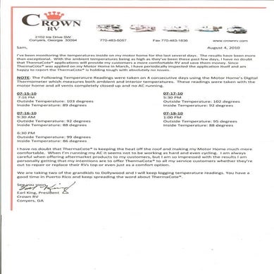 Crown rv testimonial on letterhead | PDF