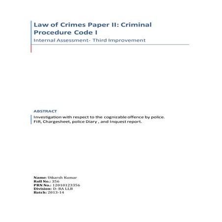 Investigation with respect to the cognizable offence by police- FIR ...