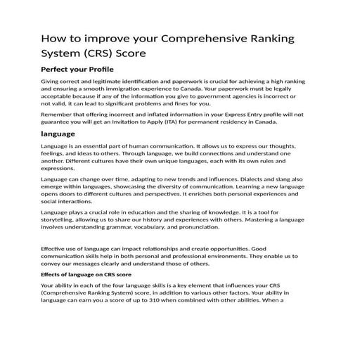How to calculate your Express Entry CRS Score? | PDF