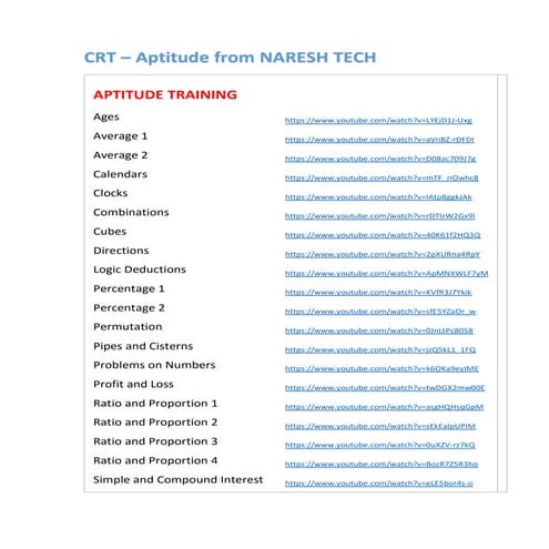 CRT APTITUDE FROM NARESH TECH | PDF