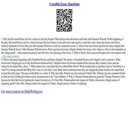 Crucible Essay Questions | PDF
