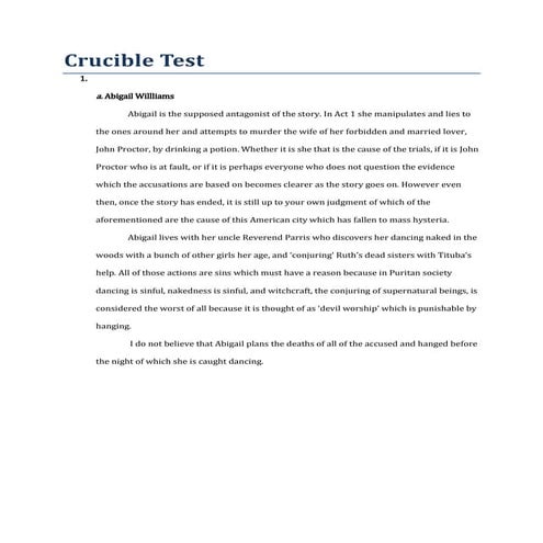 Crucible test | DOCX | Christianity | Religion & Spirituality