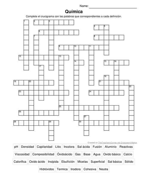 Sopa de letras conceptos quimica | PDF