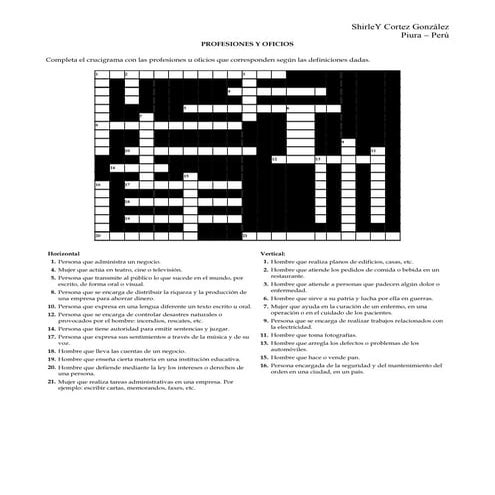 Crucigrama profesiones u oficios | PDF