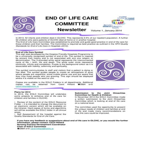 End of Life Care Committee Quarterly Newsletter (Crumlin) (From Acute ...