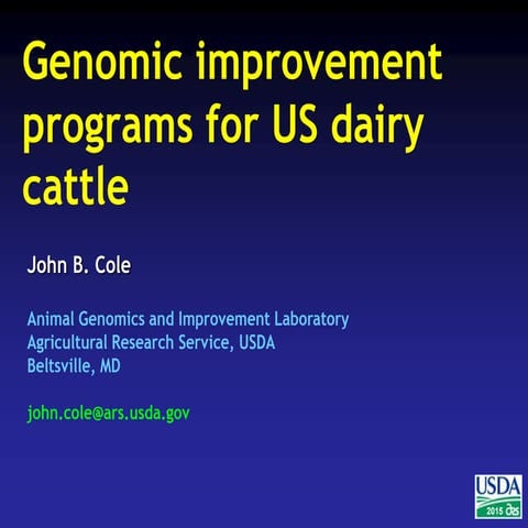 Genomic Selection in Dairy Cattle | PPTX