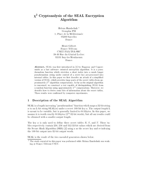 Cryptanalysis Of The Seal Encryption Algorithm Pdf Programming