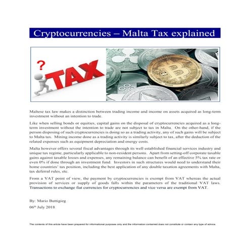 Cryptocurrencies - Malta Tax explained | PDF