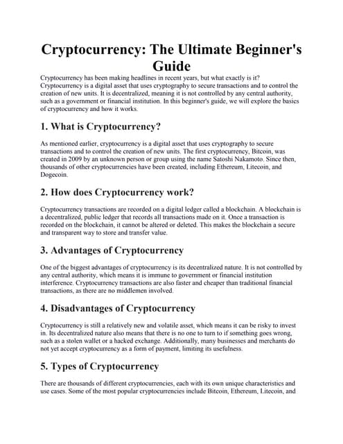 Cryptocurrency Guide Guide for Beginners | PDF | Stocks and Bonds | Personal Investing