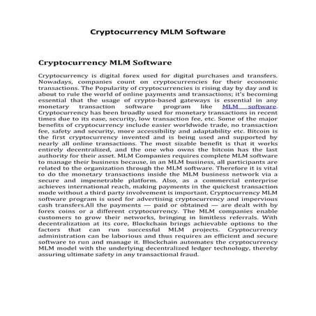 Cryptocurrency MLM Software | DOCX