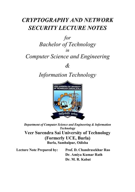 Cryptography And Network Lecture Notes Pdf