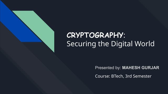 Introduction To Cryptography For Btech Cse Ppt