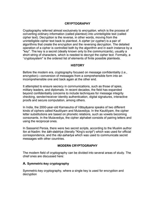 Cryptography | PPTX | Information and Network Security | Computing