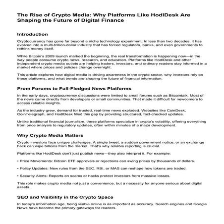 The Rise of Crypto Media: Why Platforms Like HodlDesk Are Shaping the Future of Digital Finance ...