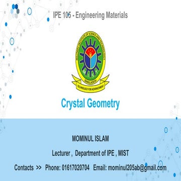 Engineering Materials _ Crystal Geometry | PPTX
