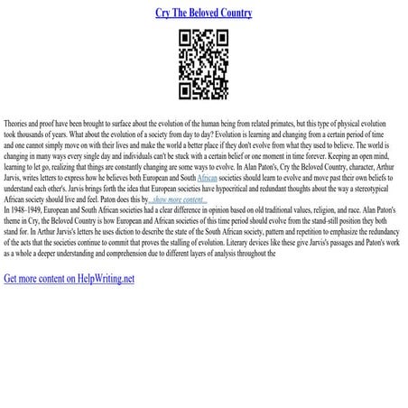 Cry The Beloved Country | PDF