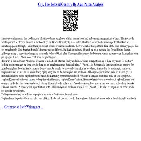 Cry, The Beloved Country By Alan Paton Analysis | PPT