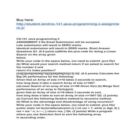 Cs 141 Java Programming Ii Assignment 2 Pdf