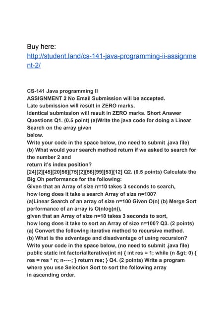 Cs 141 Java Programming Ii Assignment 2 Pdf