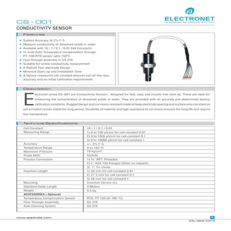 Conductivity Transmitter : CT-100S | PDF