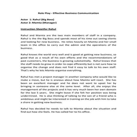 Business Communication - Big Boss Manager Role Play | DOCX