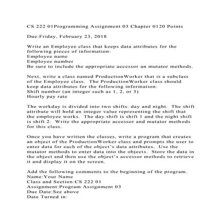 CS 222 01Programming Assignment 03 Chapter 0120 PointsDueFrida.docx