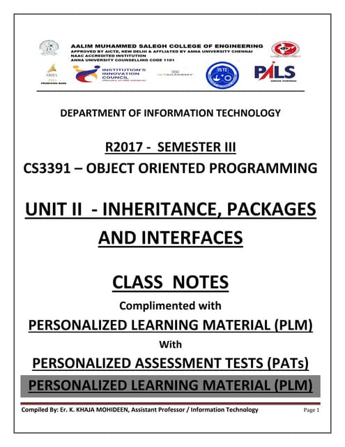 CS3391 -OOP -UNIT – II NOTES FINAL.pdf CS3391 -OOP -UNIT – II NOTES FINAL.pdf
