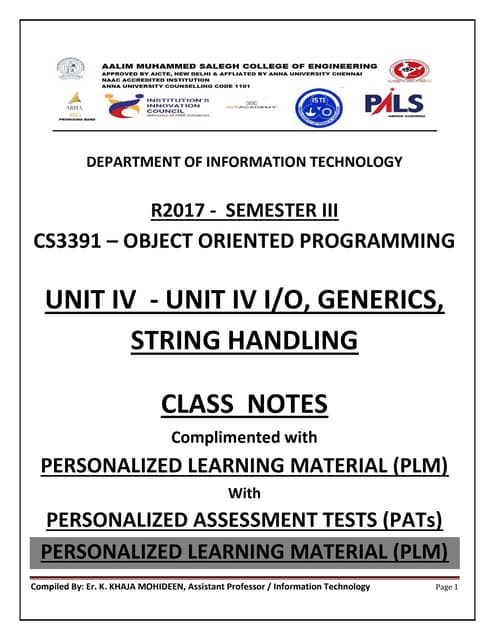 CS3391 OOP UT-I T2 OBJECT ORIENTED PROGRAMMING PARADIGM.pptx