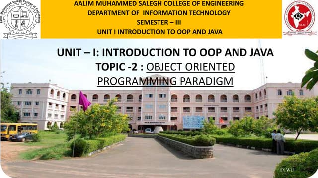 CS3391 OOP UT-I T2 OBJECT ORIENTED PROGRAMMING PARADIGM.pptx CS3391 OOP UT-I T2 OBJECT ORIENTED PROGRAMMING PARADIGM.pptx
