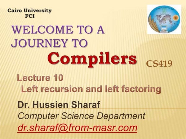 Elimination of left recursion Elimination of left recursion