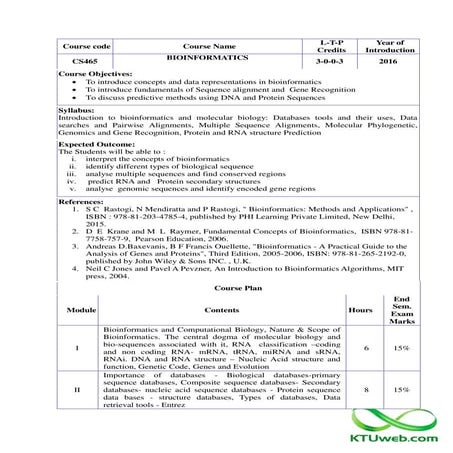 KTU CS465 bioinformatics syllabus | PDF