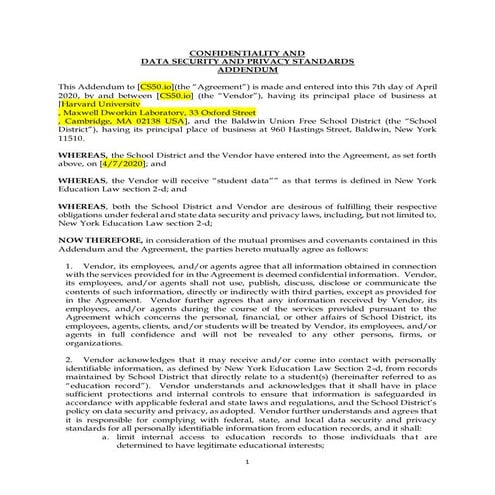 CS50 Confidentiality And Data Security And Privacy Standards Addendum | PDF