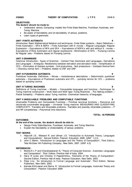 Cs6503 theory of computation syllabus | DOCX Cs6503 theory of computation syllabus | DOCX