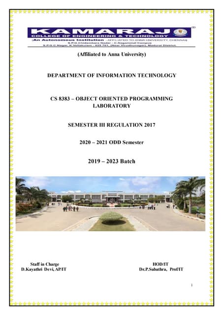 Cs8383 Oop Lab Manual 2019 Pdf