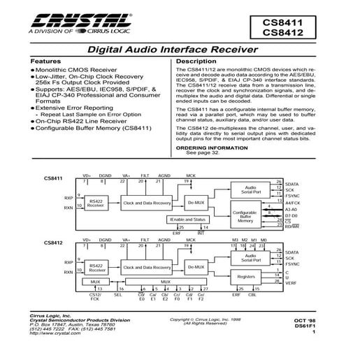 CS8411 Data sheet for enginering and electric technology | PDF