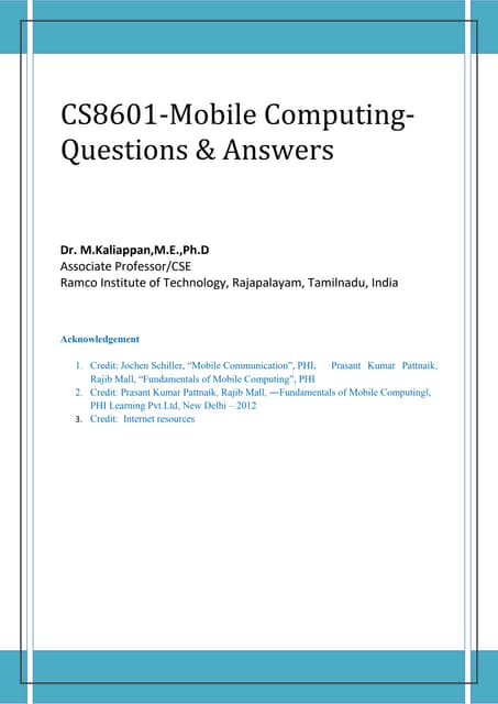 Cs8601 Mobile Computing Two Marks Questions And Answer Pdf