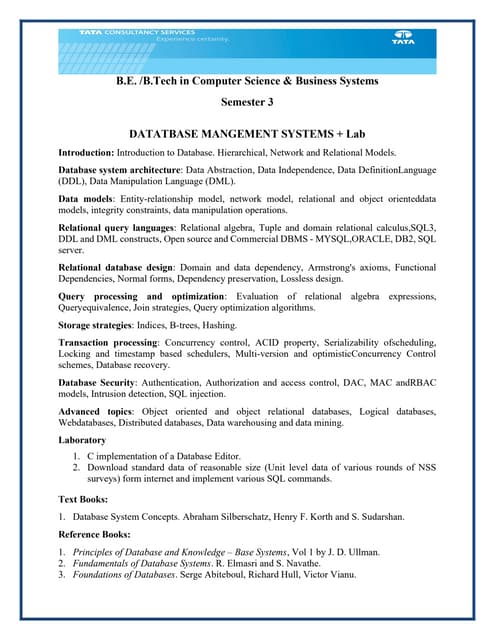 CSBS DBMS One Page Syllabus.pdf CSBS DBMS One Page Syllabus.pdf