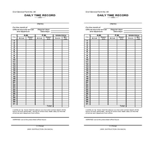 Csc form-48-daily-time-record-dtr | PDF
